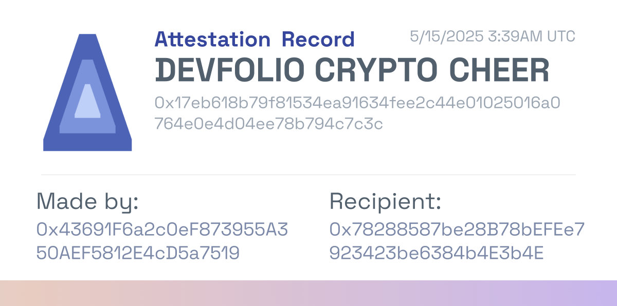 Attestation (DEVFOLIO CRYPTO CHEER) - 0x17eb...c7c3c