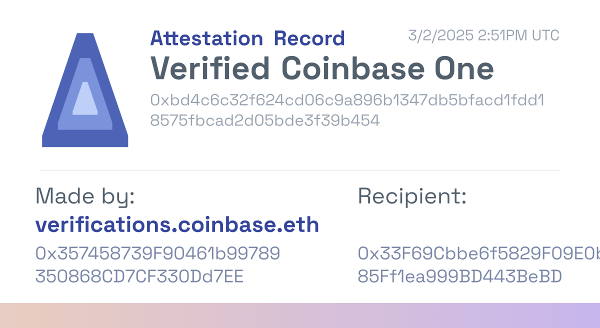 Attestation (Verified Coinbase One) - 0xbd4c...9b454