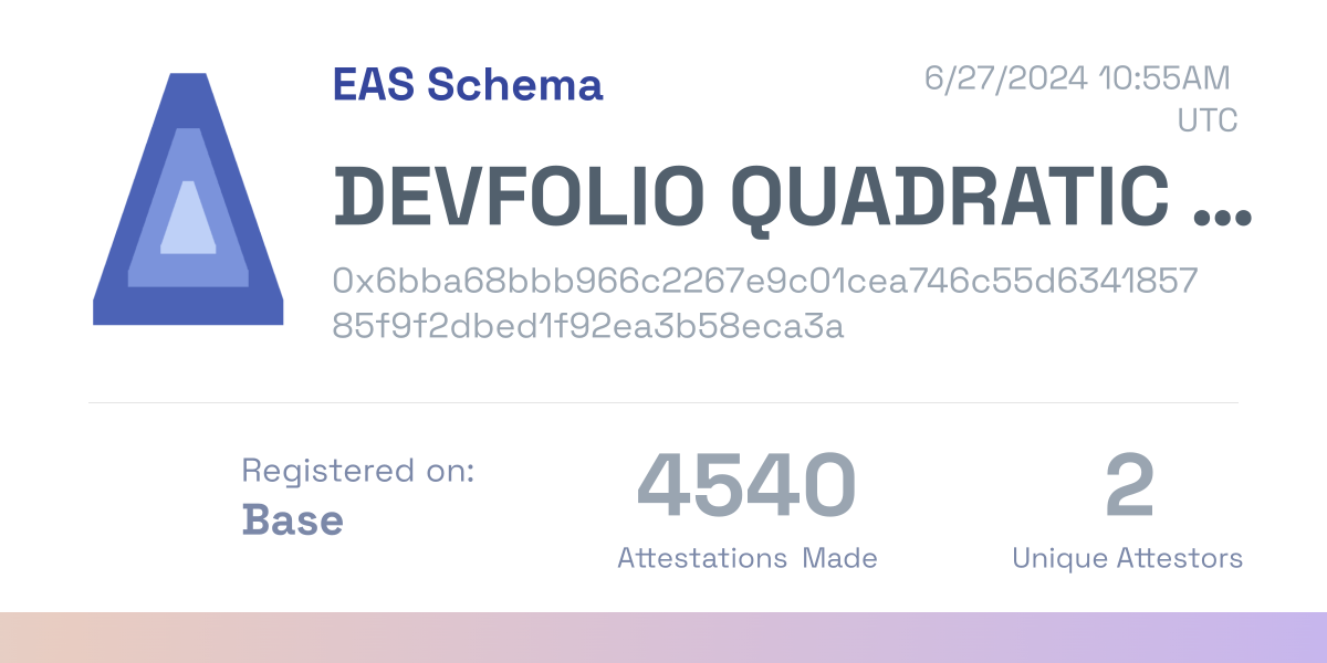Schema #316 (DEVFOLIO QUADRATIC VOTING ATTESTATIONS) - 0x6bba...eca3a